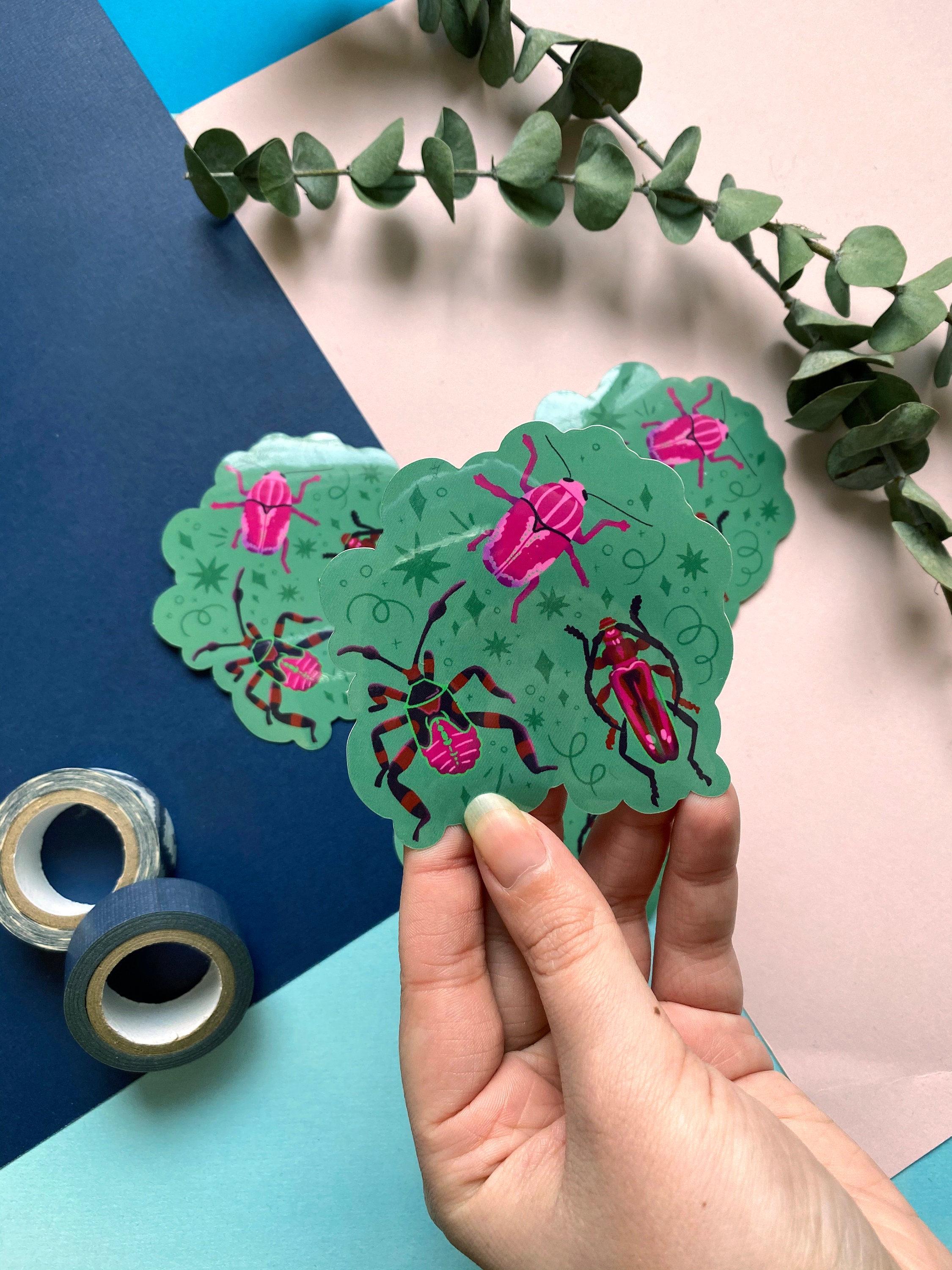 Cute Pink Green Bugs Beetles Large Die Cut Sticker Vinyl | Etsy
