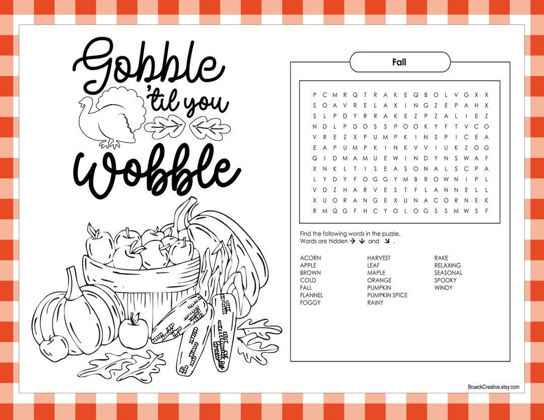 Gobble Till You Wobble (printable Placemat) - Etsy