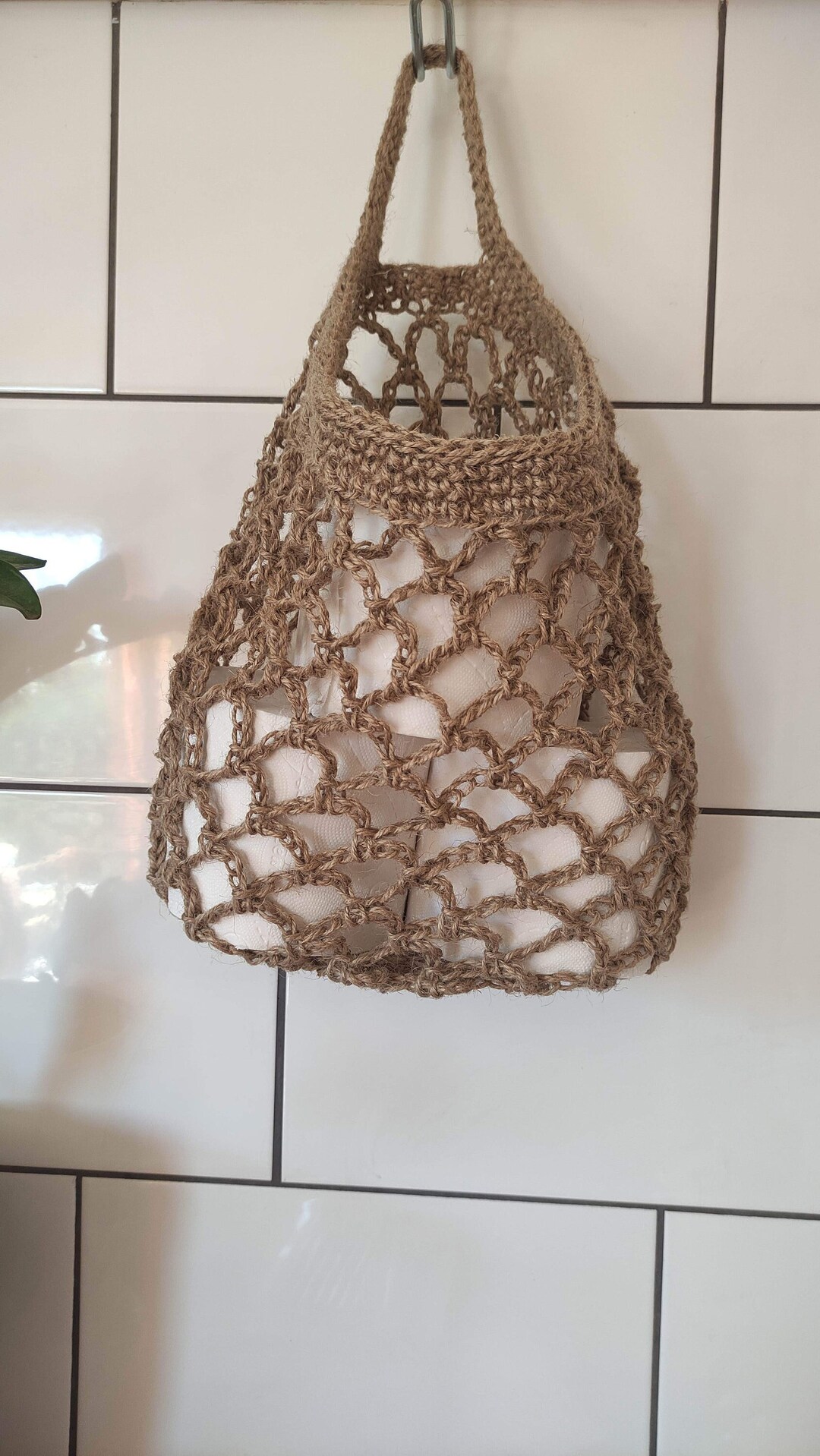 Hanging Crochet Jute Mesh Basket. Toilet Papir Holder. Wall Hanging ...