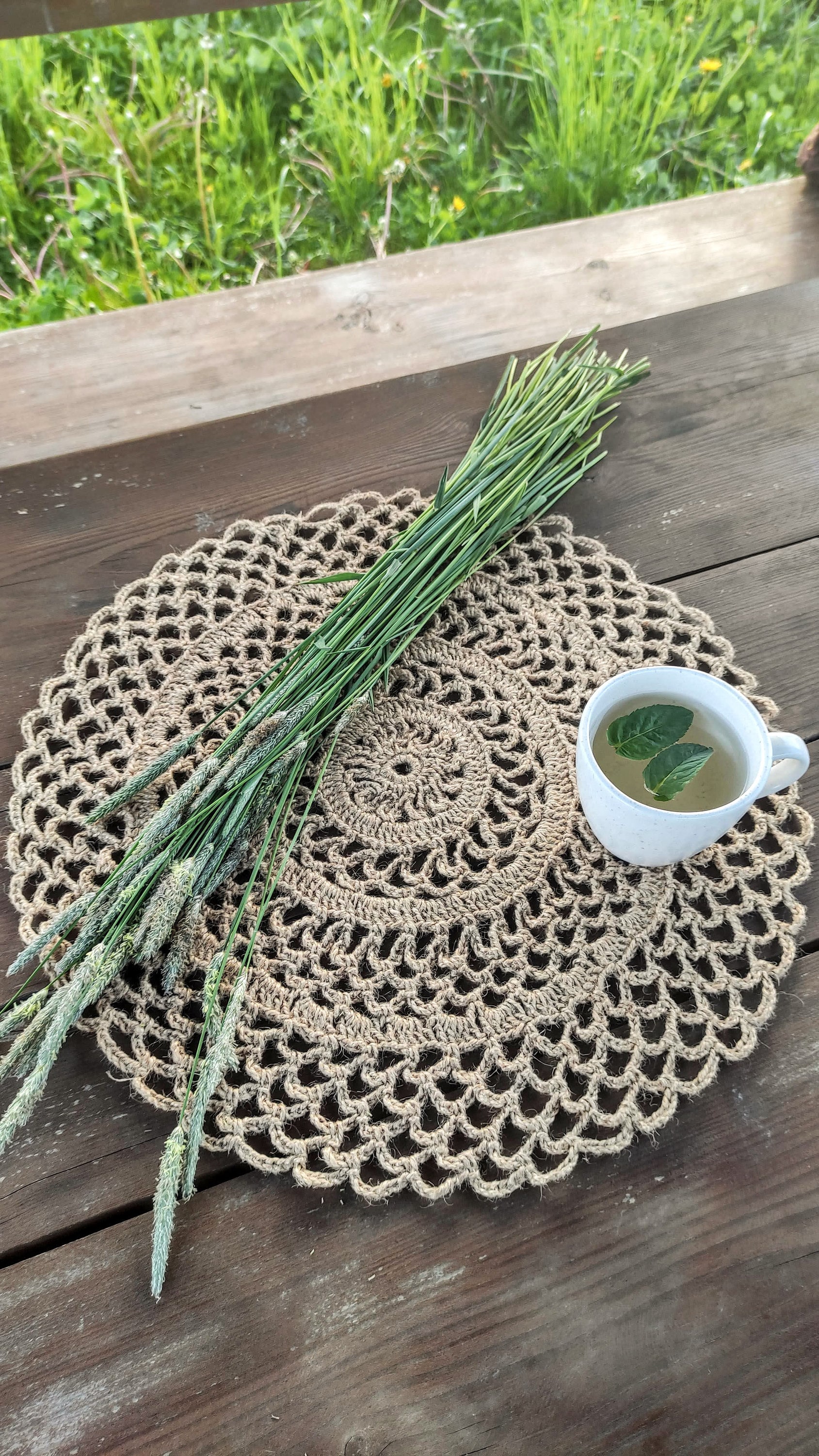 Round Lace Doily Crocheted From Jute. Vintage Doily Handmade ...