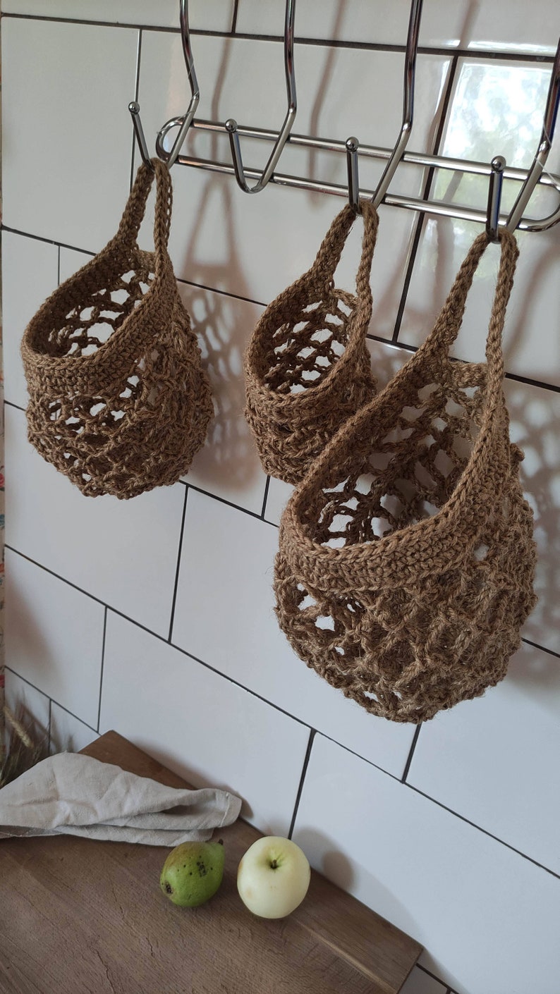 Hanging Jute Mesh Baskets. Wall Hanging Baskets Set. Bathroom - Etsy