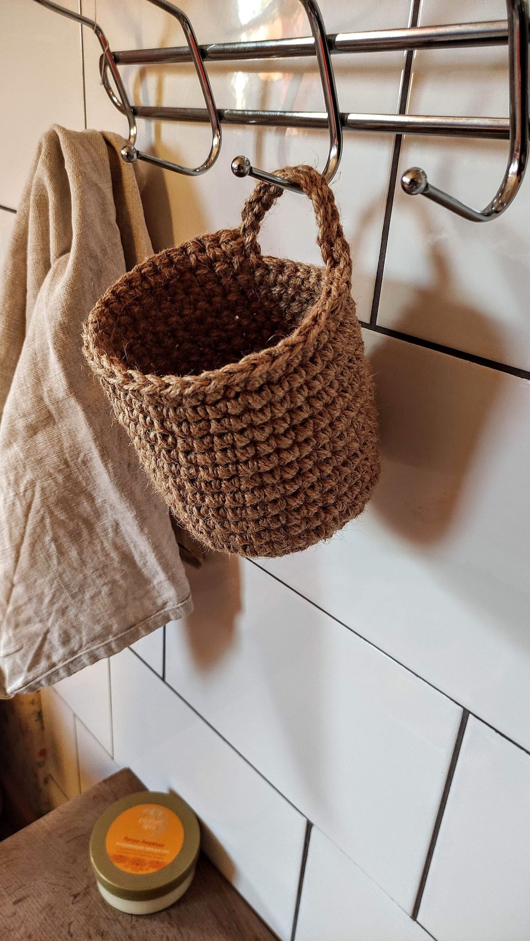 Wall Hanging Baskets Set. Crochet Jute Baskets. Zero-waste Storage. Bathroom Storage and ...