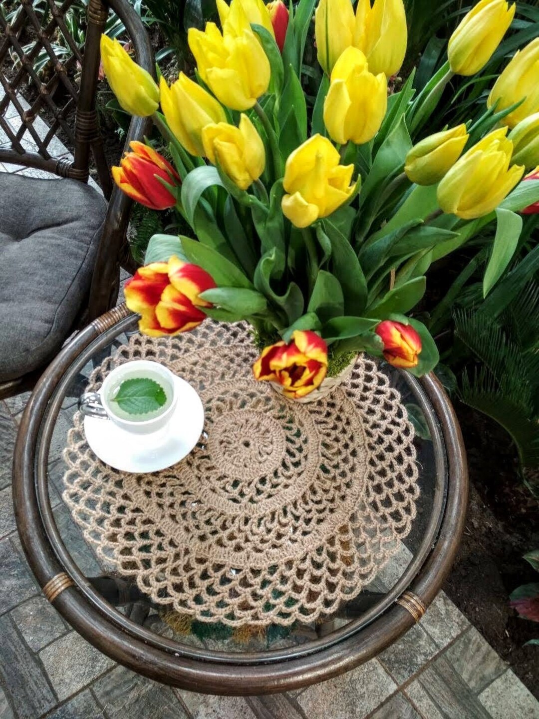 Round Lace Doily Crocheted From Jute. Vintage Doily Handmade ...