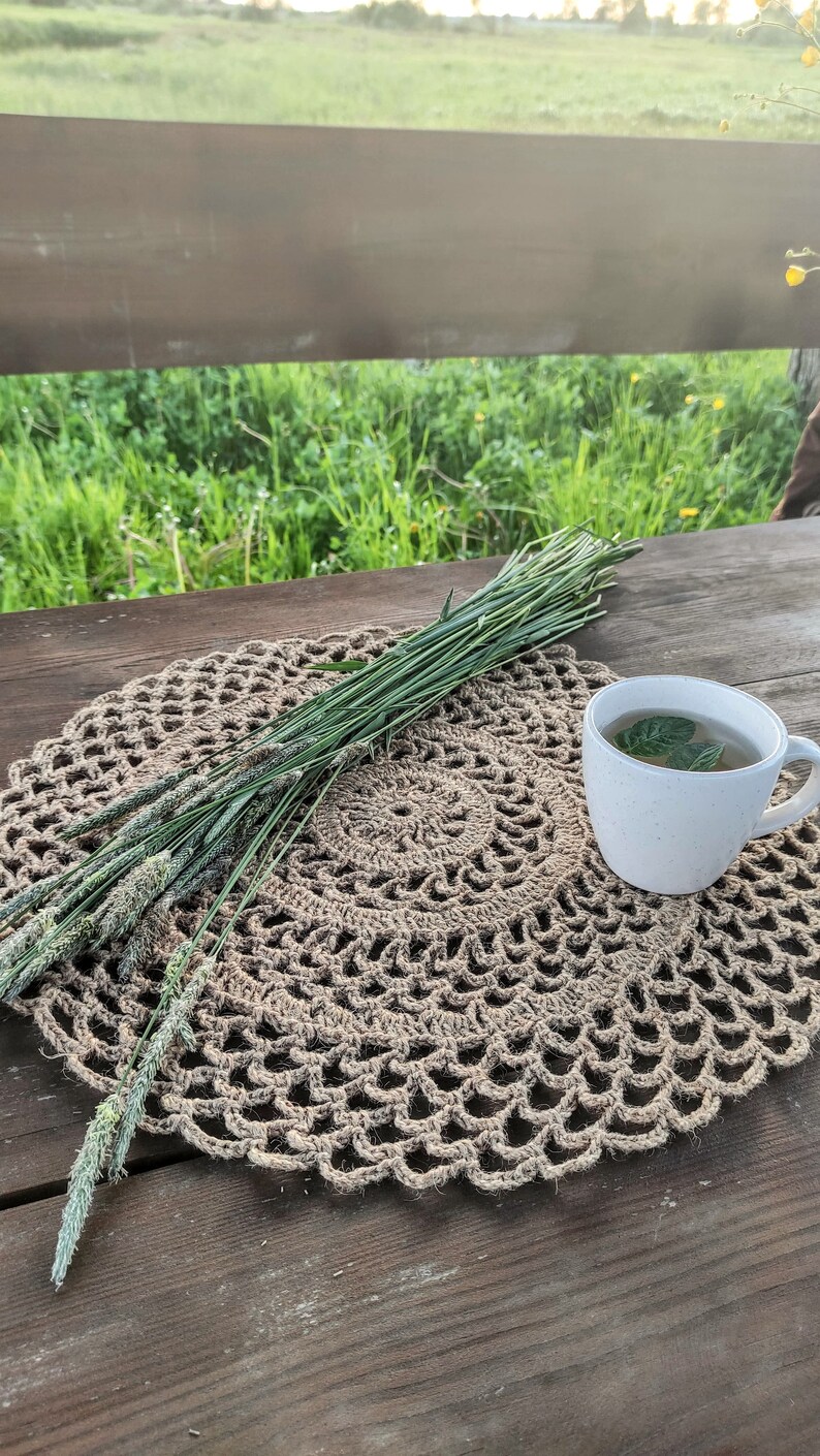 Round Lace Doily Crocheted From Jute. Vintage Doily Handmade. - Etsy