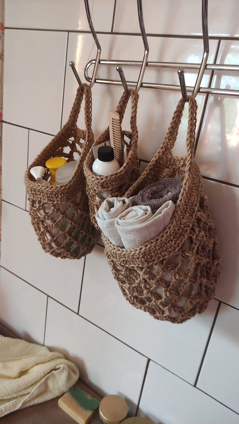 Hanging Jute Mesh Baskets. Wall Hanging Baskets Set. Bathroom - Etsy