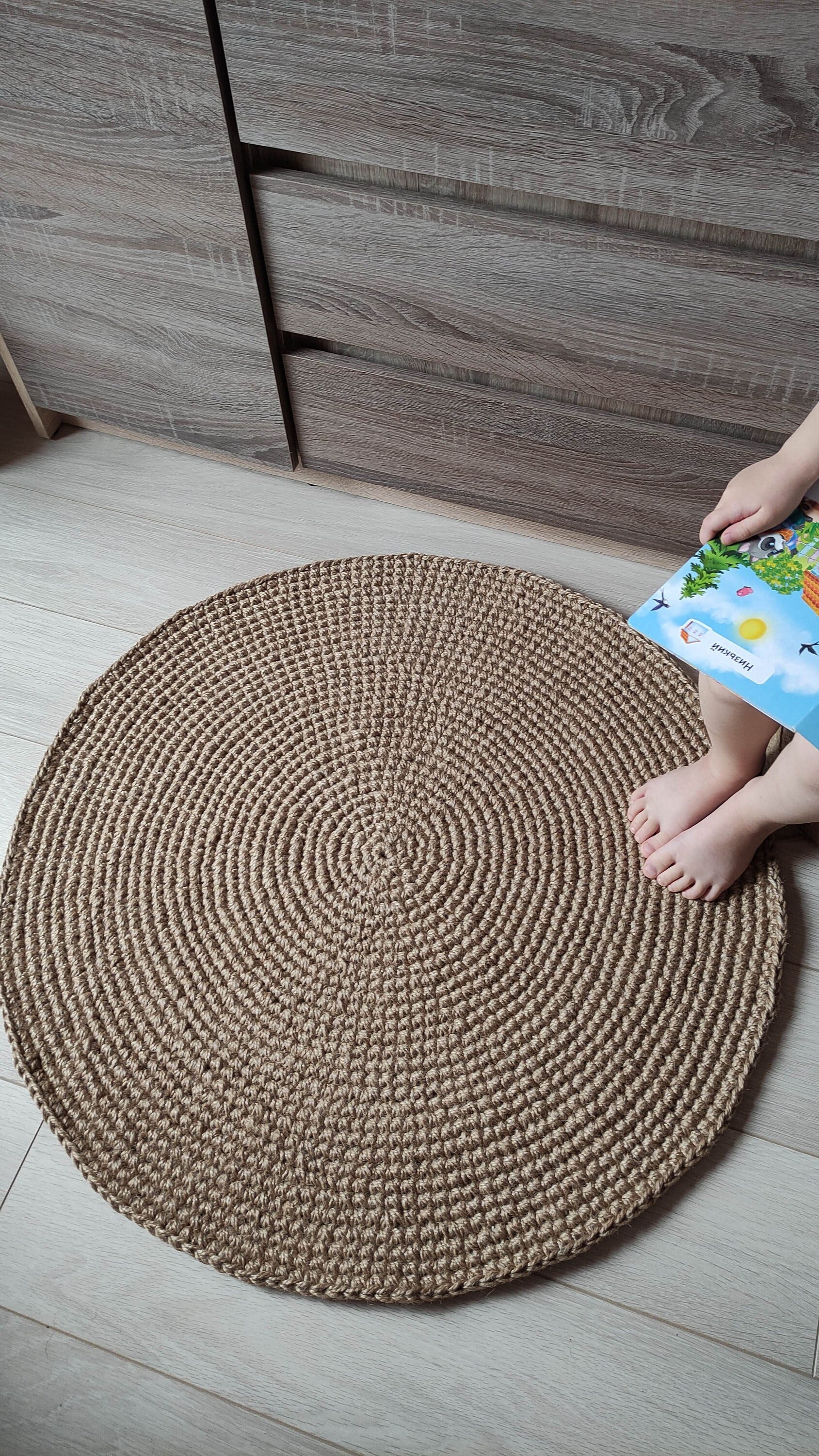 Small Round Jute Rug Crocheted, Handmade Carpet, Outdoor Rug for Patio ...