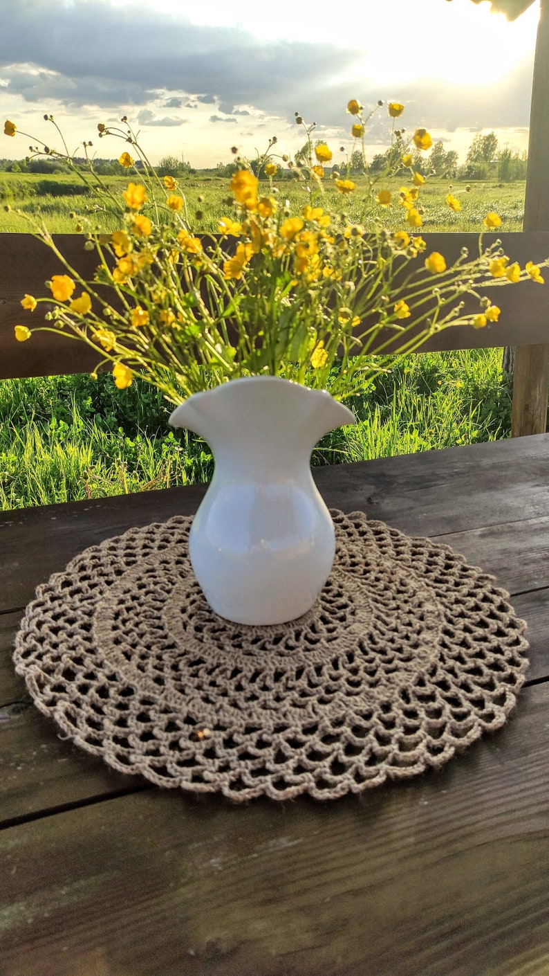 Round Lace Doily Crocheted From Jute. Vintage Doily Handmade ...