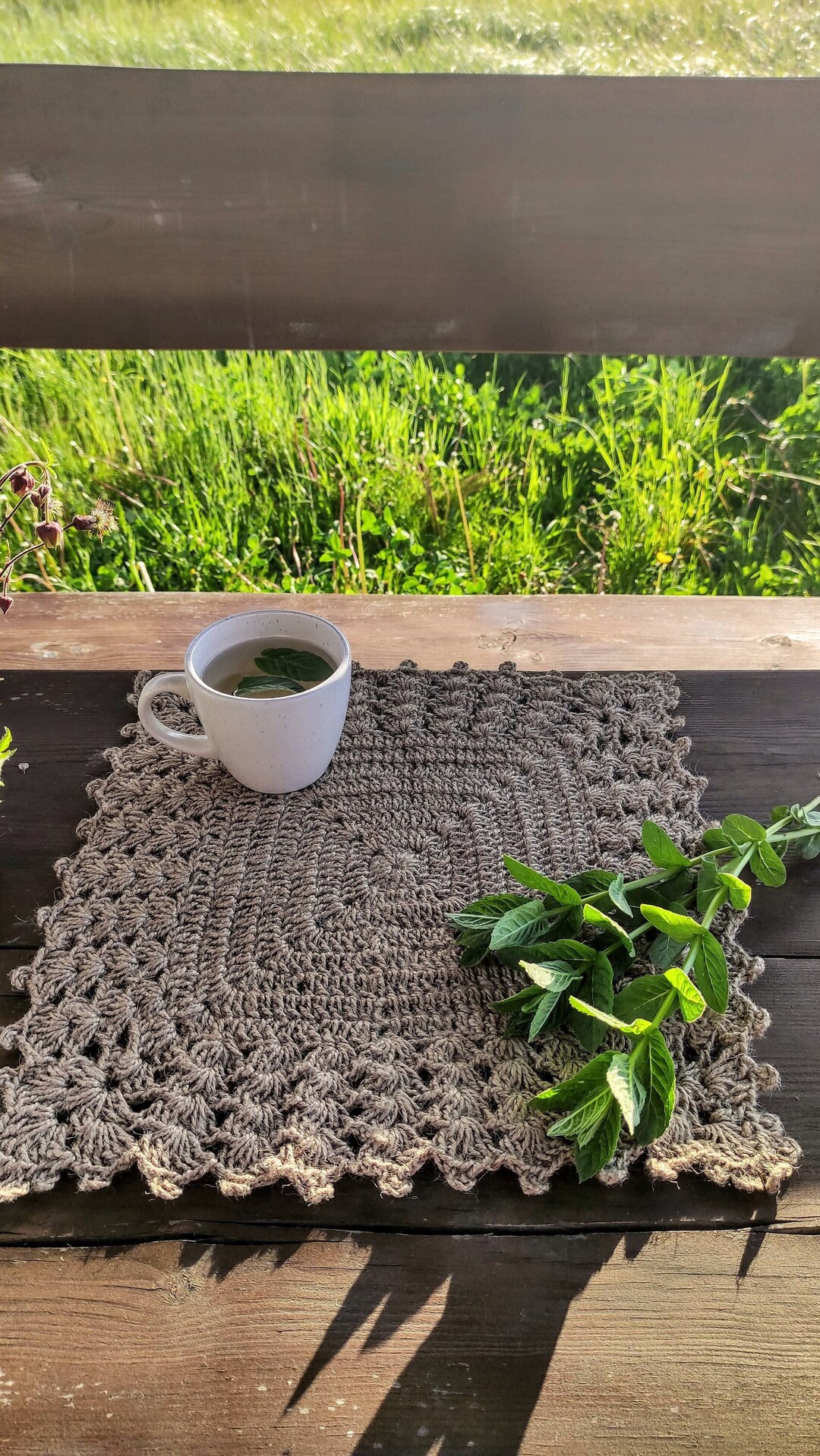 Square Crochet Table Mat From Jute. Eco-friendly Placemat. Vintage ...