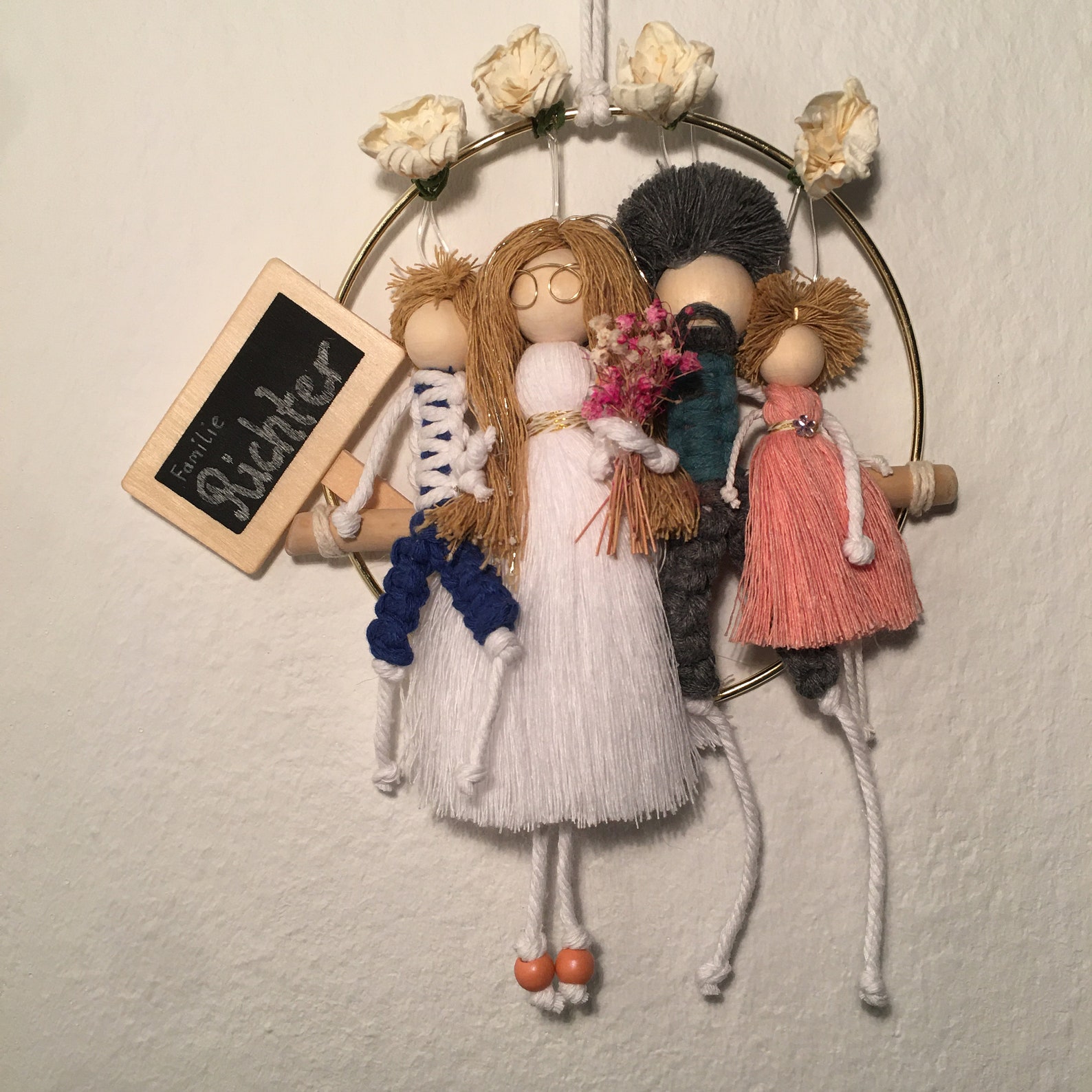 Makramee-Engel, Makramee-Puppen, Makramee-Familienporträt, Papa-Mama ...