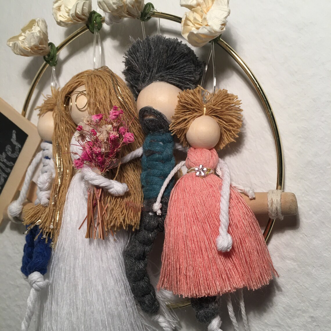 Makramee-Engel, Makramee-Puppen, Makramee-Familienporträt, Papa-Mama ...