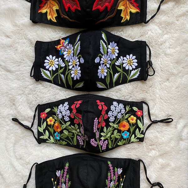 Embroidered Face Mask - Etsy