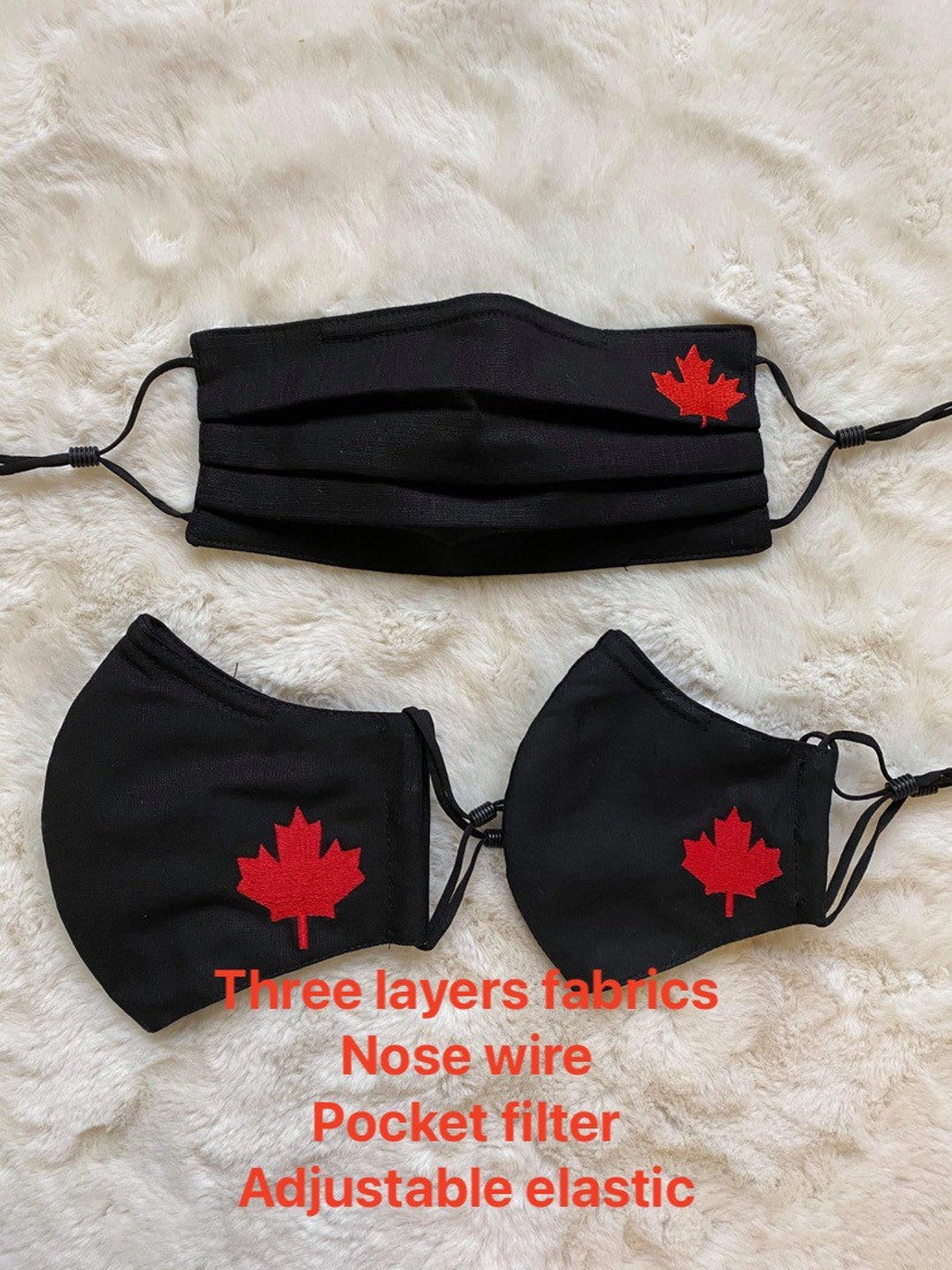 Canada Flag EMBR0IDERED FACEMASKS! Wide 3 Layered High Quality ...