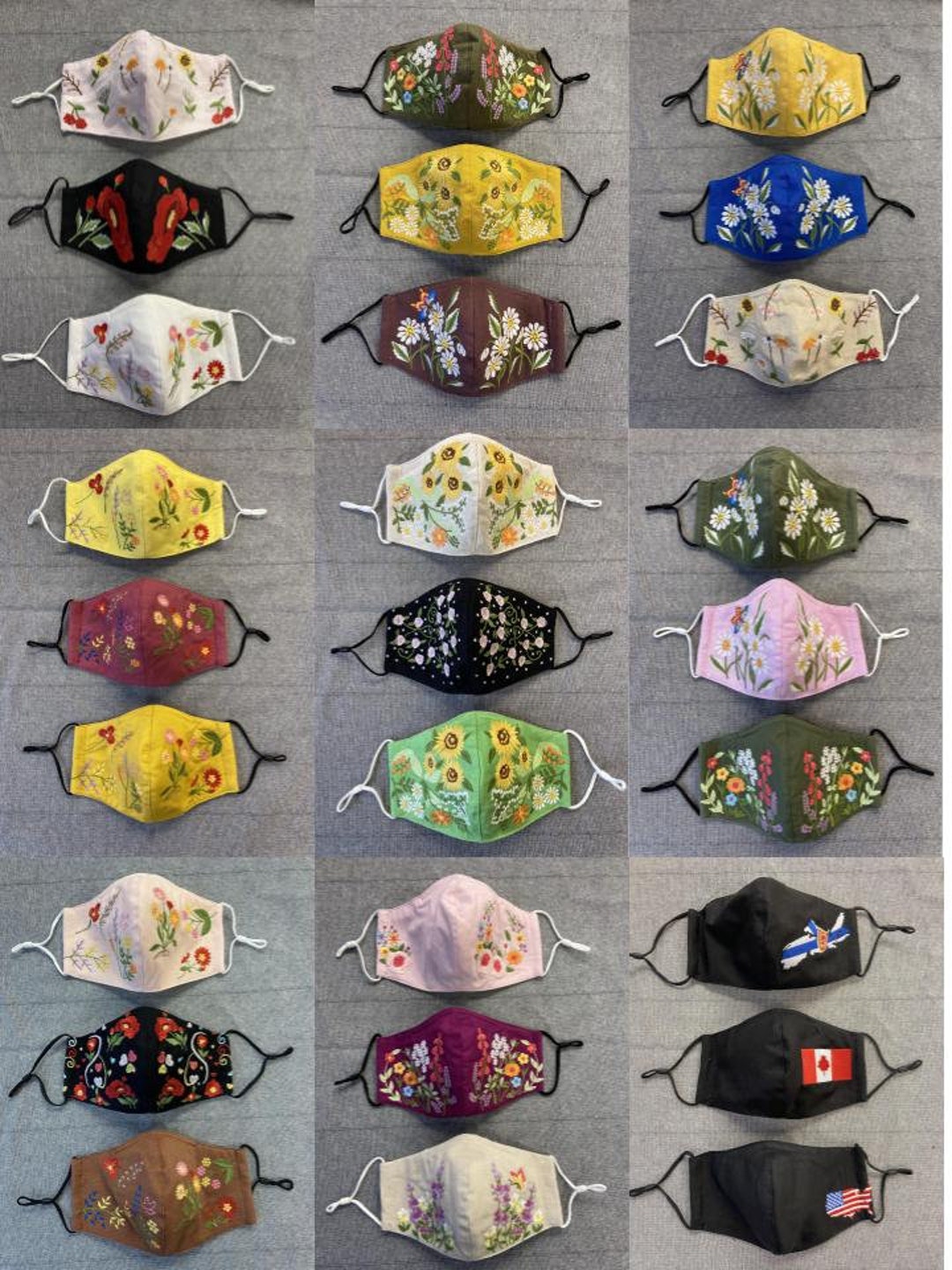 EMBROIDERED FACE MASKS (3/3) 3 Layered High Quality, Washable Face ...