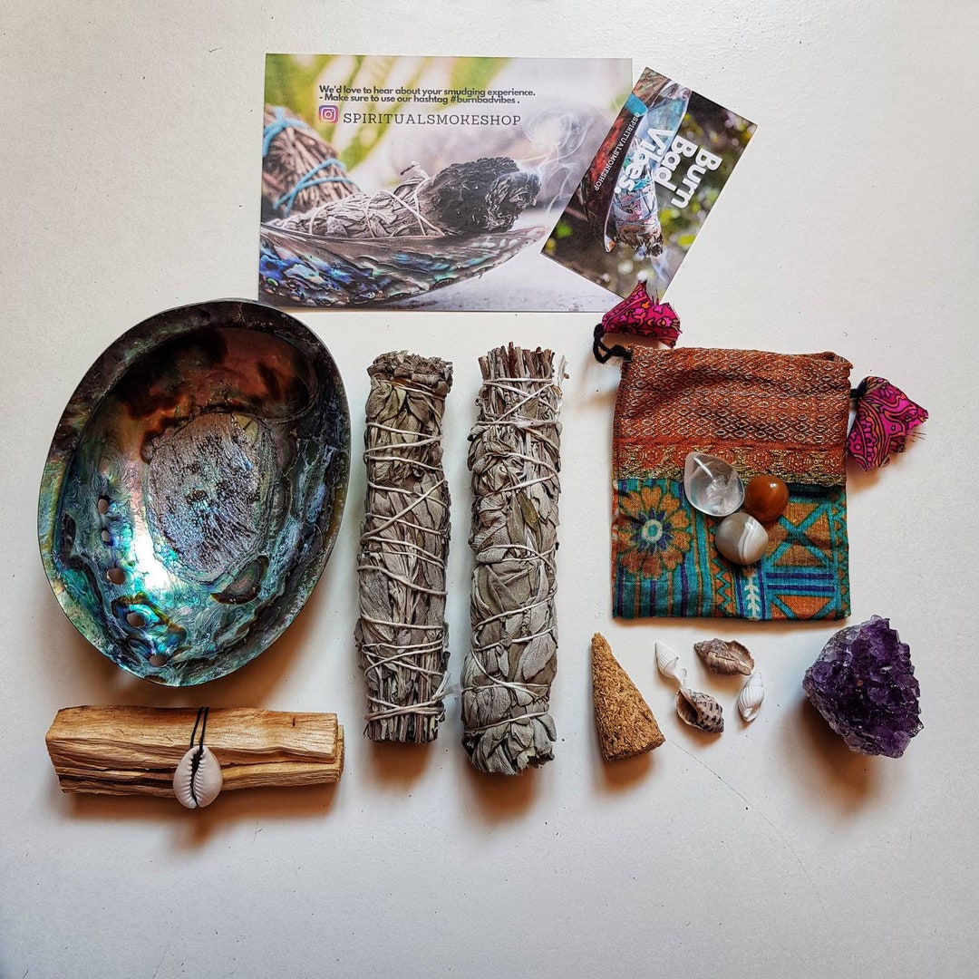 Big Smudging-kit , Attract Good Energy Kit, Amethyst, White Sage, Palo ...