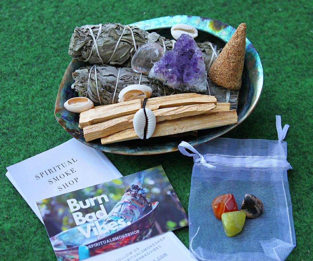 Big Smudging-kit , Attract Good Energy Kit, Amethyst, White Sage, Palo ...