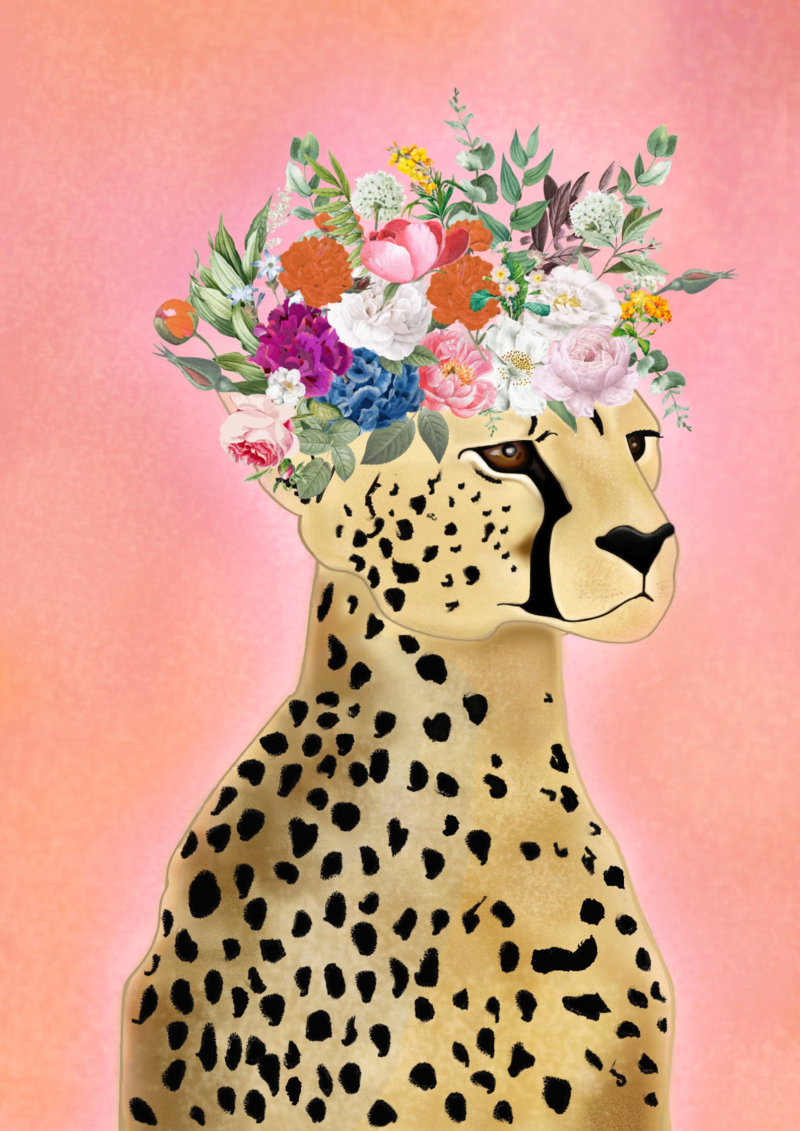 Floral Cheetah Print, Cheetah Illustration, Cheetah Poster, Animal ...