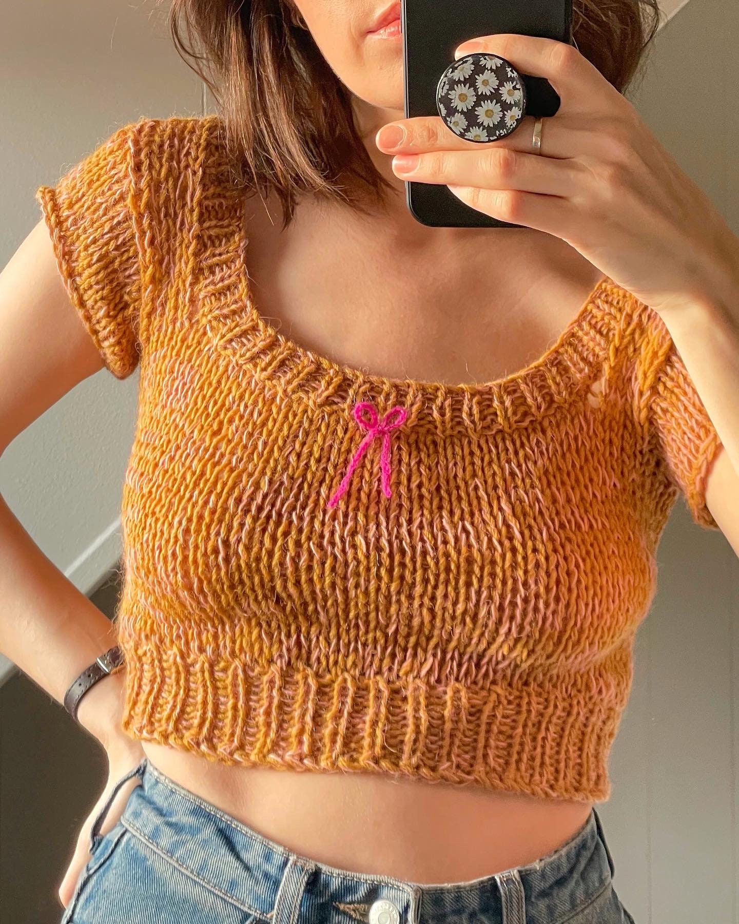 KNITTING PATTERN Cropped Baby Tee, Y2K Square Neck T-shirt Crop Top ...