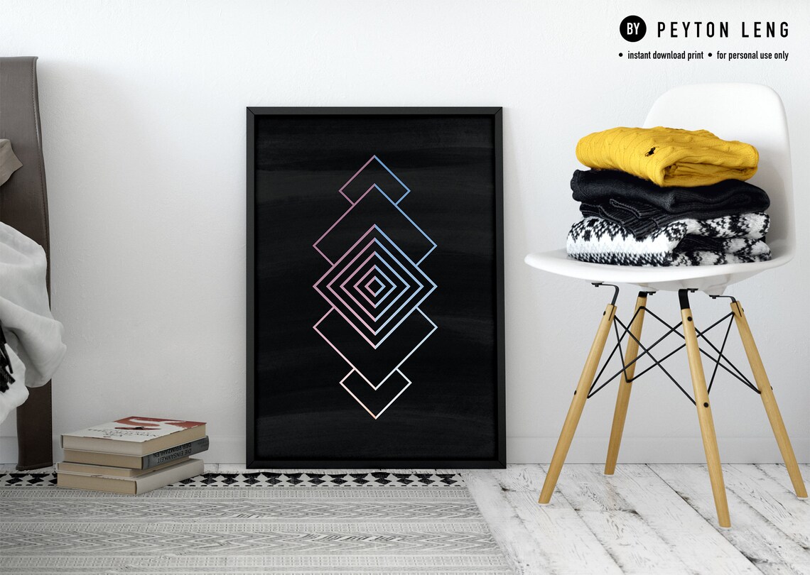 Geometric Wall Art Triangle Design Dark Background Black Paint - Etsy