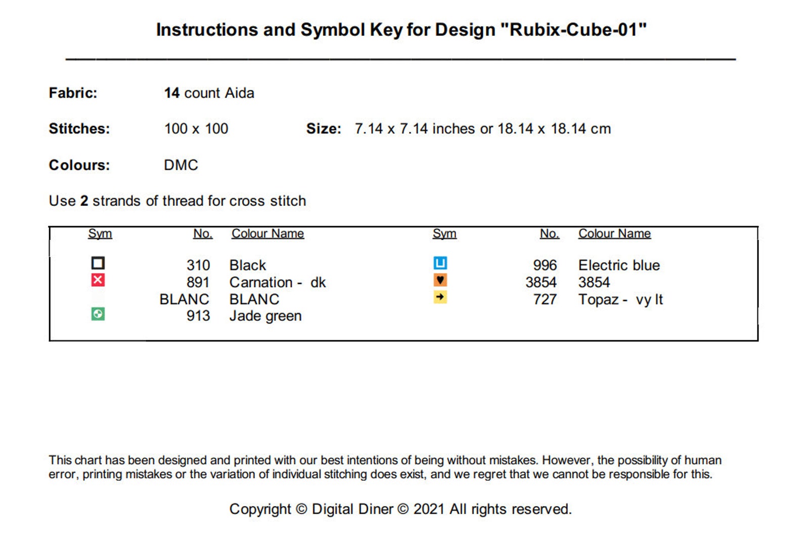 Rubix Cube Cross Stitch Pattern. Old School , 90s, Retro, Modern Simple ...
