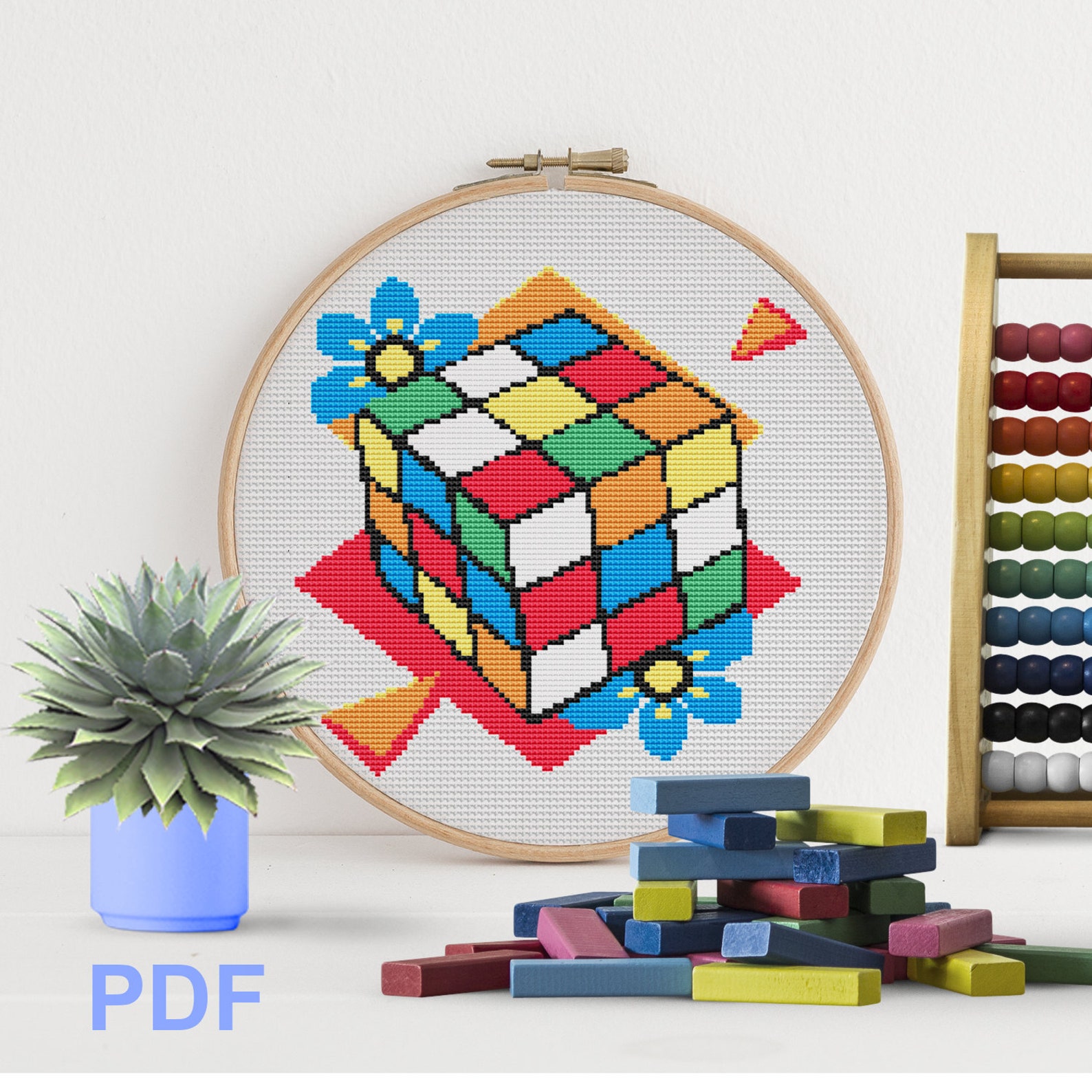 Rubix Cube Cross Stitch Pattern. Old School , 90s, Retro, Modern Simple ...