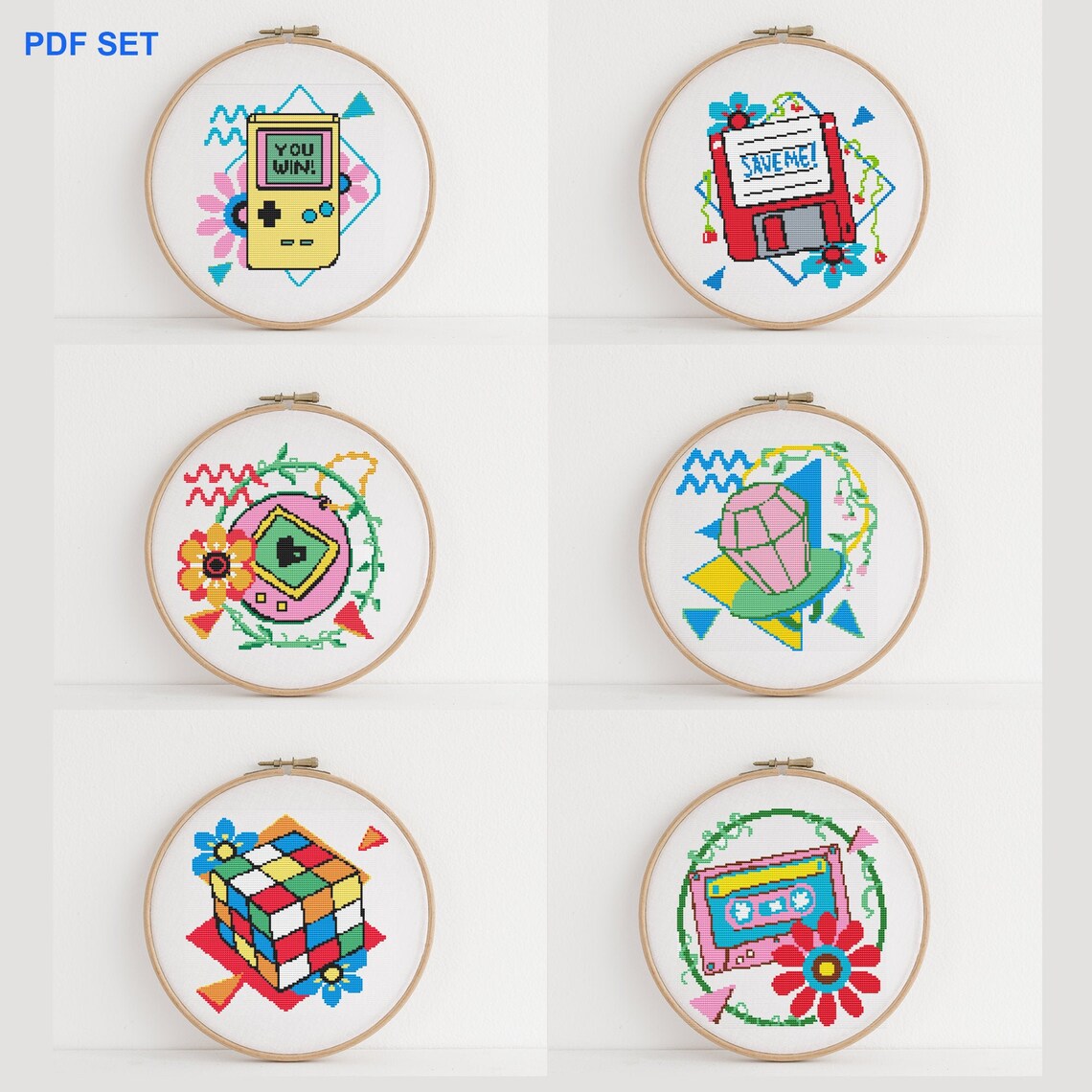 Retro 90's Set of 6 Modern Cross Stitch Pattern PDF - Etsy