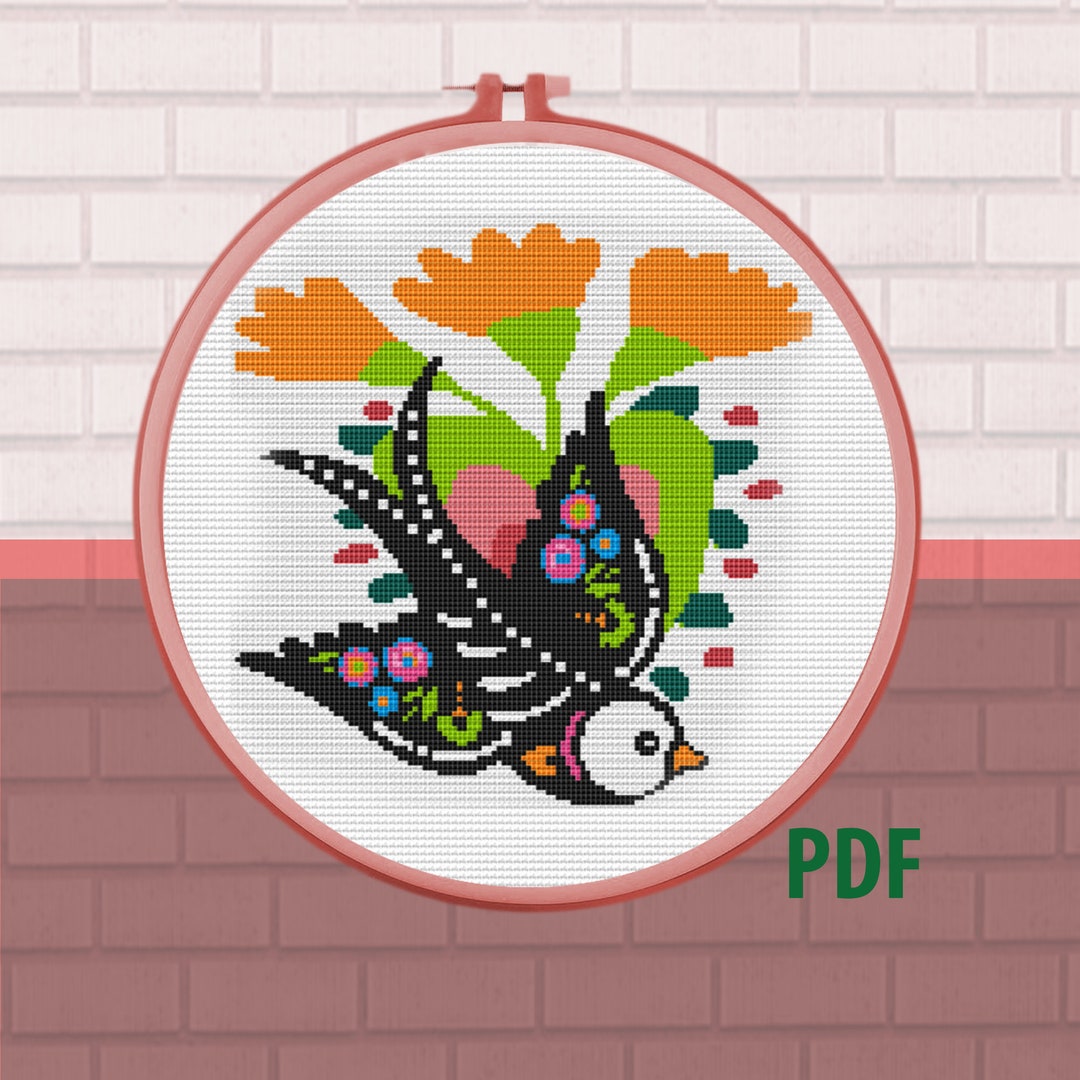 Sugar Skull Bird W/ Flowers - Cross Stitch Pattern PDF, Calaveras De ...