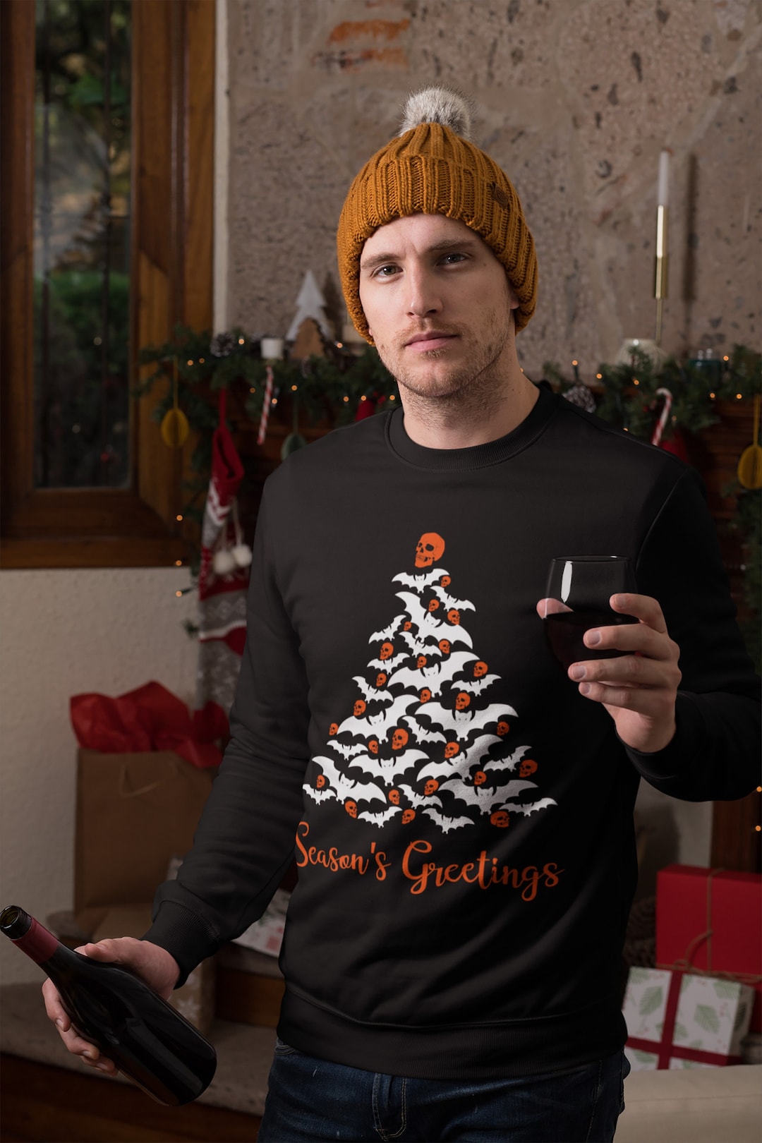 Gothic Bat Christmas Tree Sweatshirt - Bats and Skulls - Merry Creepmas ...