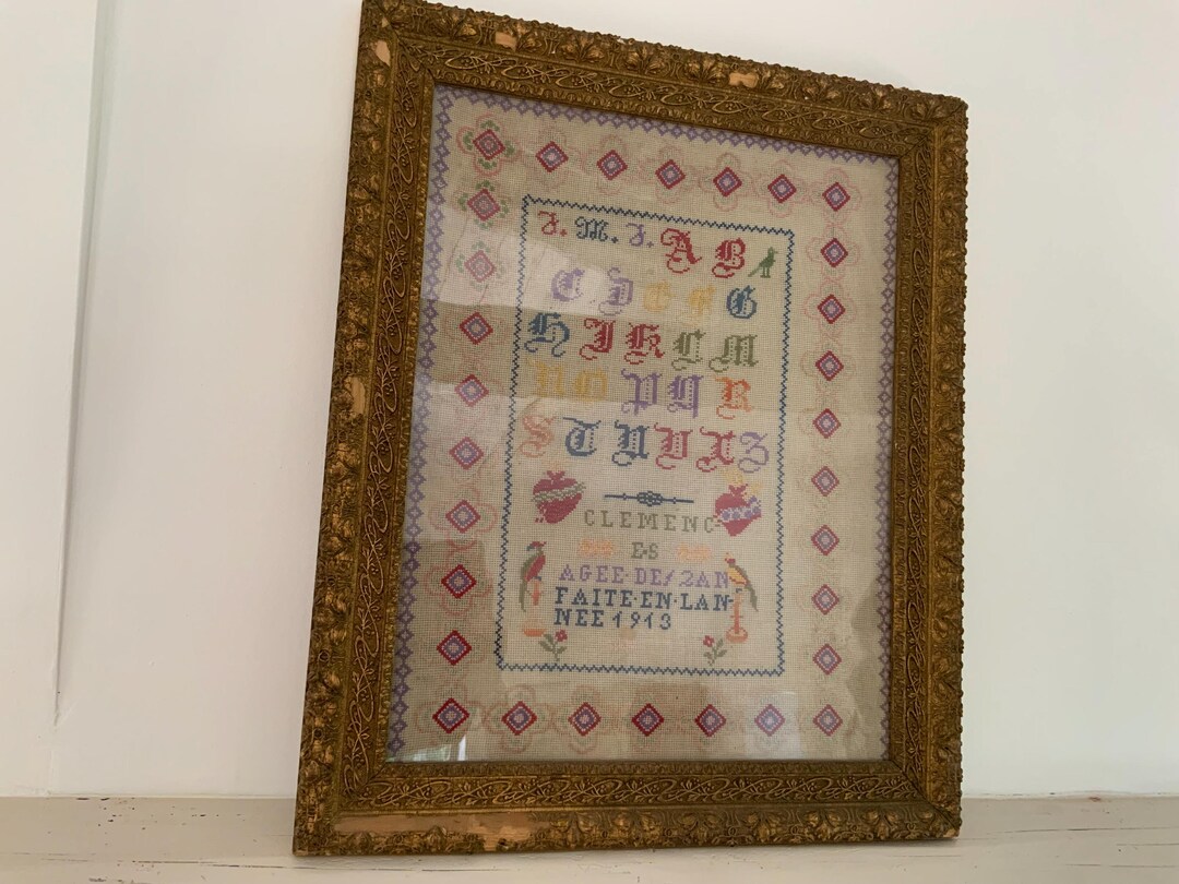 Antique French Sampler Signed and Dated 1913 - Etsy