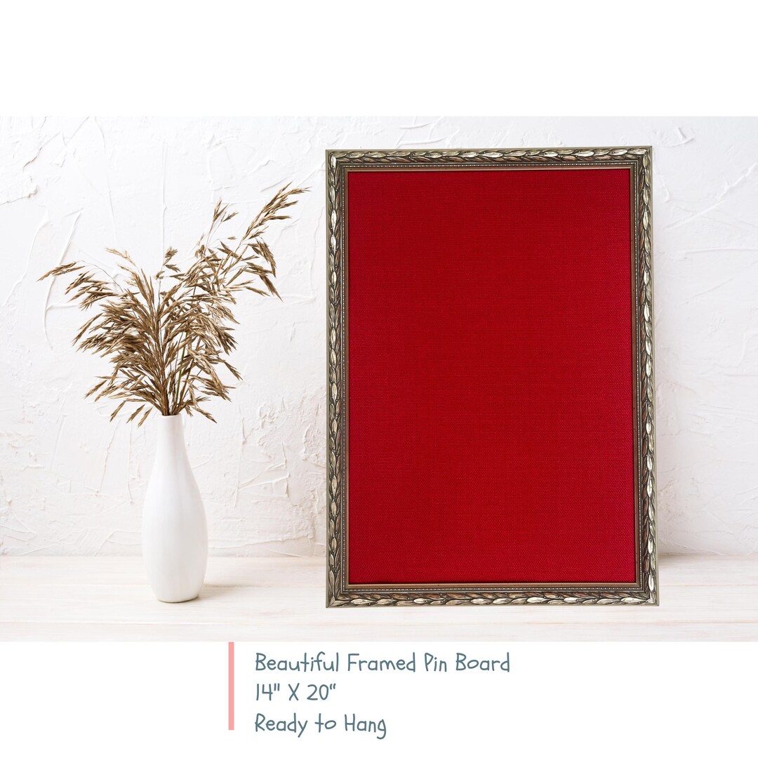 FABRIC FRAMED PIN Board, Solid Wood Ornate Frame, Fabric Covered Cork ...