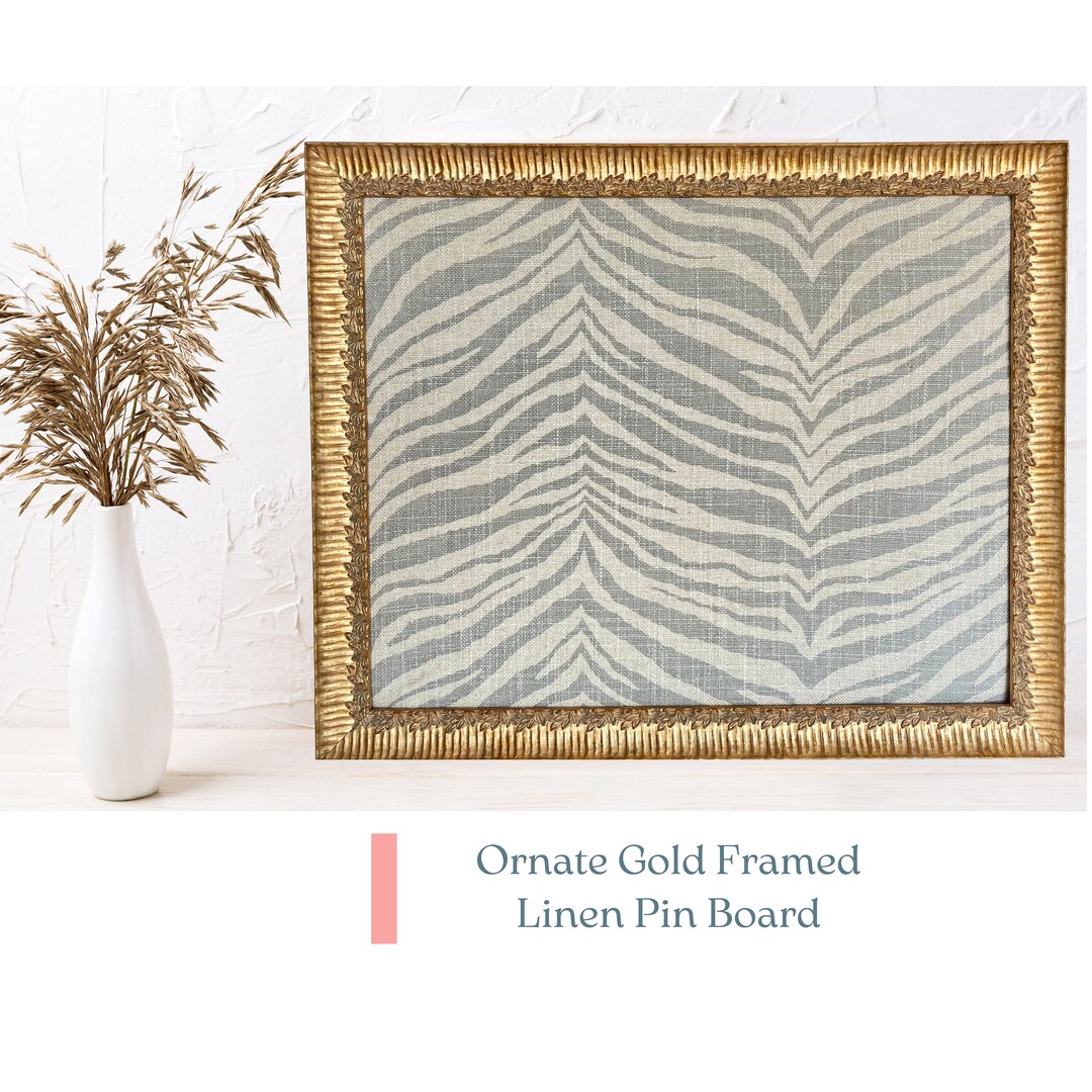 ZEBRA FABRIC BULLETIN Board, Pin Board, Memo Board, Ornate Solid Wood ...