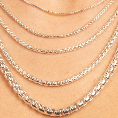 Vintage Sterling Silver Square Box Link Chain 18'' - Etsy