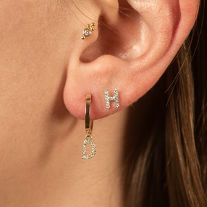 Diamond Initial Earring / Solid 14k Gold / Fine Jewelry / Letter Stud Earring / Personalized ...