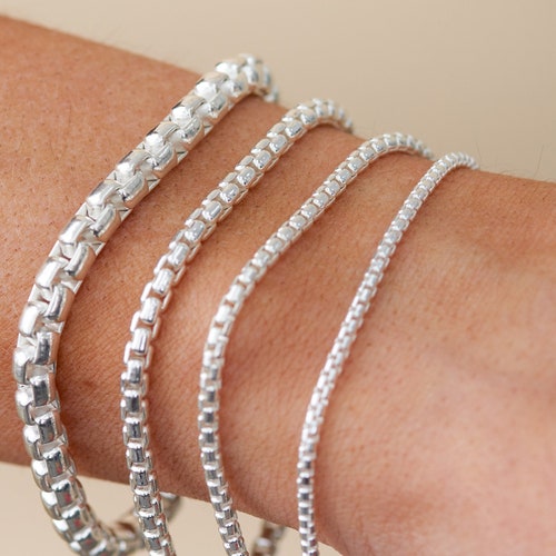Sterling Silver Box Chain Bracelet Mens Bracelet Gift for - Etsy