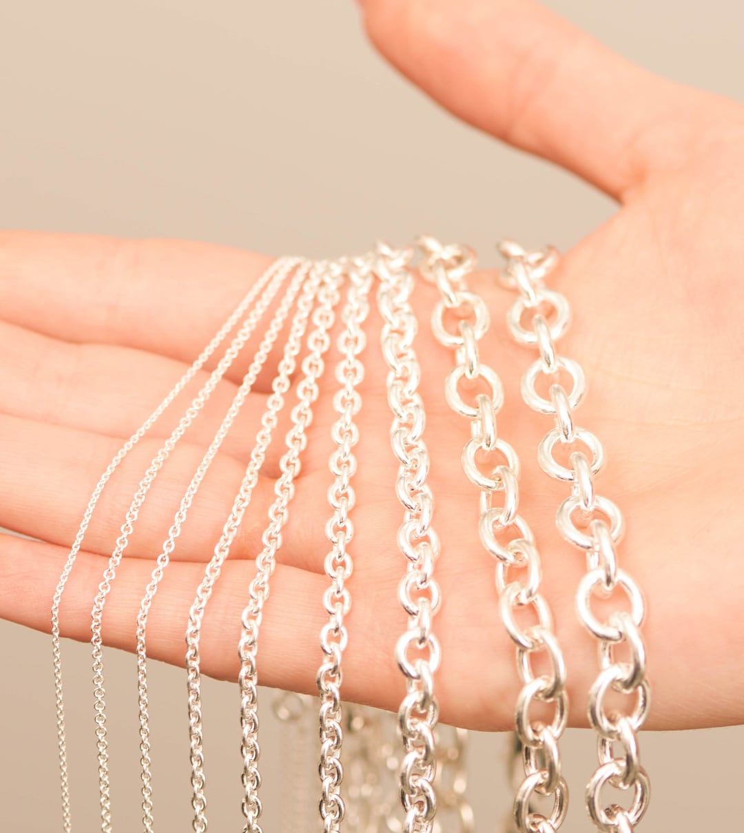 Silver Rolo Link Chain Necklace / Solid 925 Sterling Silver / Round ...