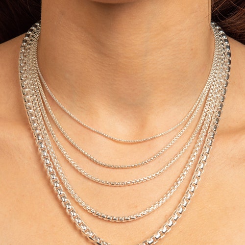 925 Sterling Silver Square Box Chain Round Box Chain - Etsy