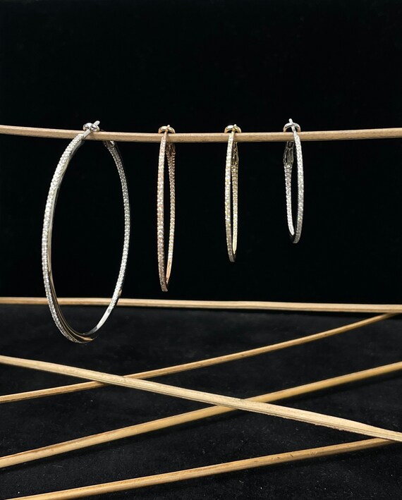 Diamond Hoop Earrings / Solid 14k Gold / Dainty Diamond Hoops - Etsy