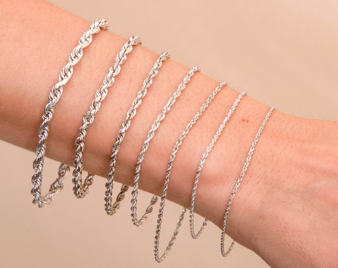 Solid 10k White Gold Rope Chain Bracelet / Diamond Cut Twisted Chain ... Solid 10k White Gold Rope Chain Bracelet / Diamond Cut Twisted Chain ...