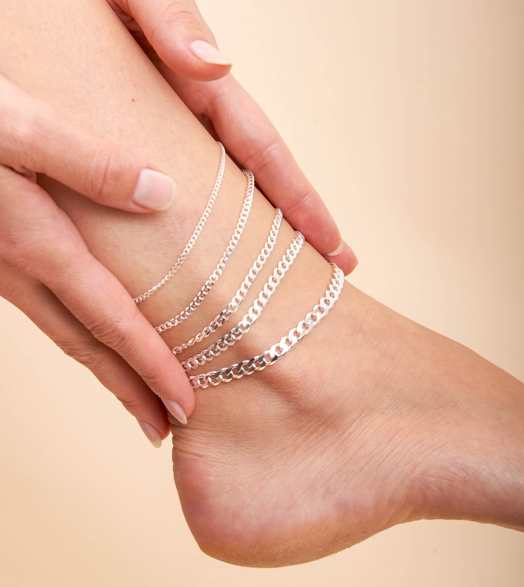 Silver Curb Link Chain Anklet / Solid 925 Sterling Silver / Cuban Curb ...
