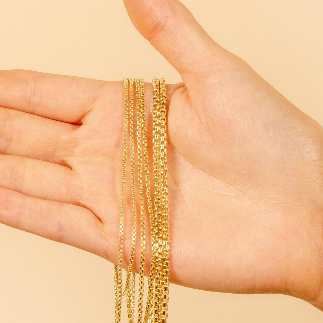 14k Gold Round Box Chain Necklace / Round Box Link / 16 18 20 24 Inch ...