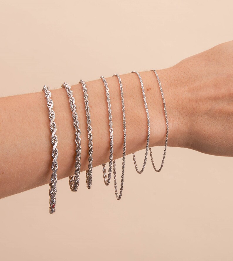 Solid 10k White Gold Rope Chain Bracelet / Diamond Cut Twisted - Etsy