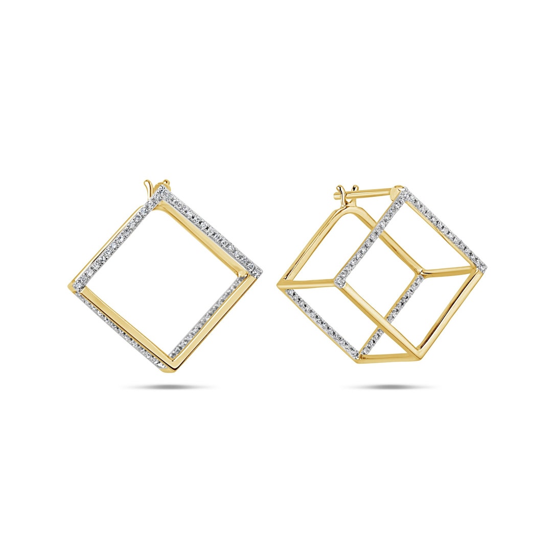 Diamond Cube Earring / 14k Gold / Fine Jewelry / Geometric Jewelry ...