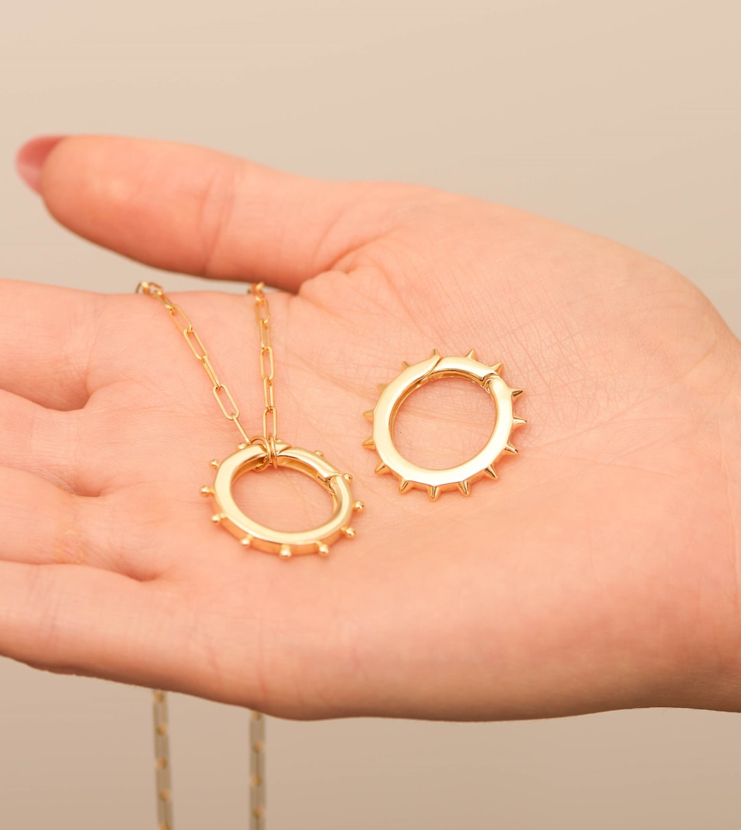 14k Gold Spike Connector Clasp / 14k Yellow Gold / Circle Round ...