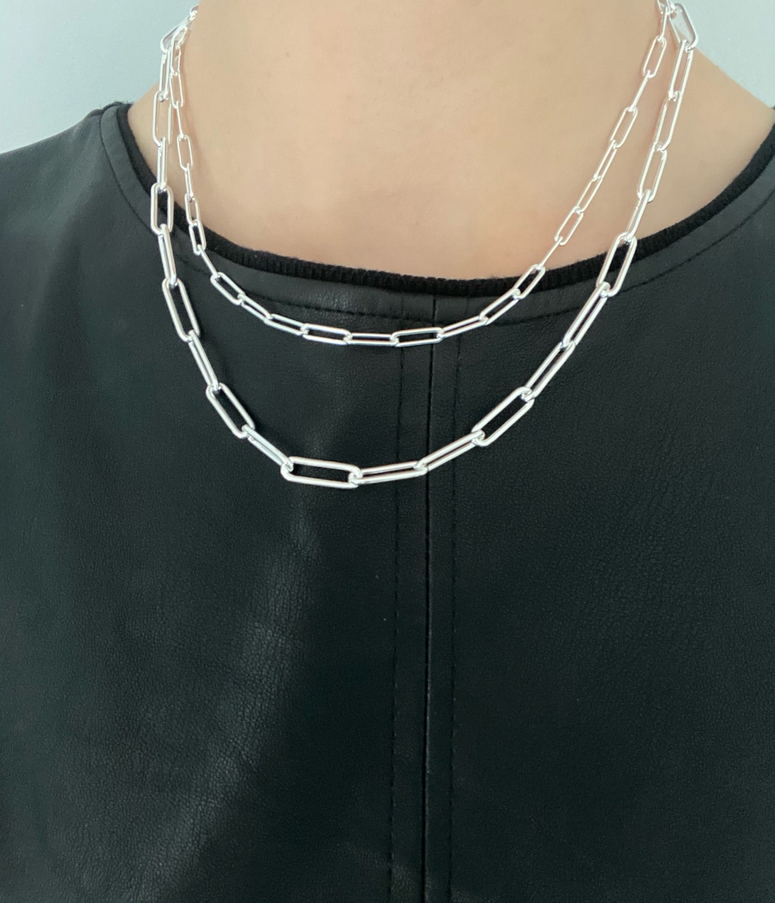 Silver Paperclip Necklace / 925 Sterling Silver / Oval Link - Etsy