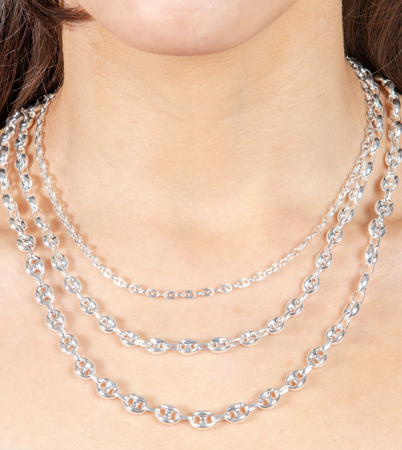 Silver Puffed Mariner Chain Necklace / 925 Sterling Silver / - Etsy