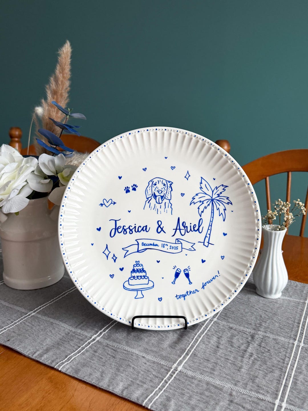 Custom Hand-painted Wedding Cake Plate – Personalized Keepsake ...