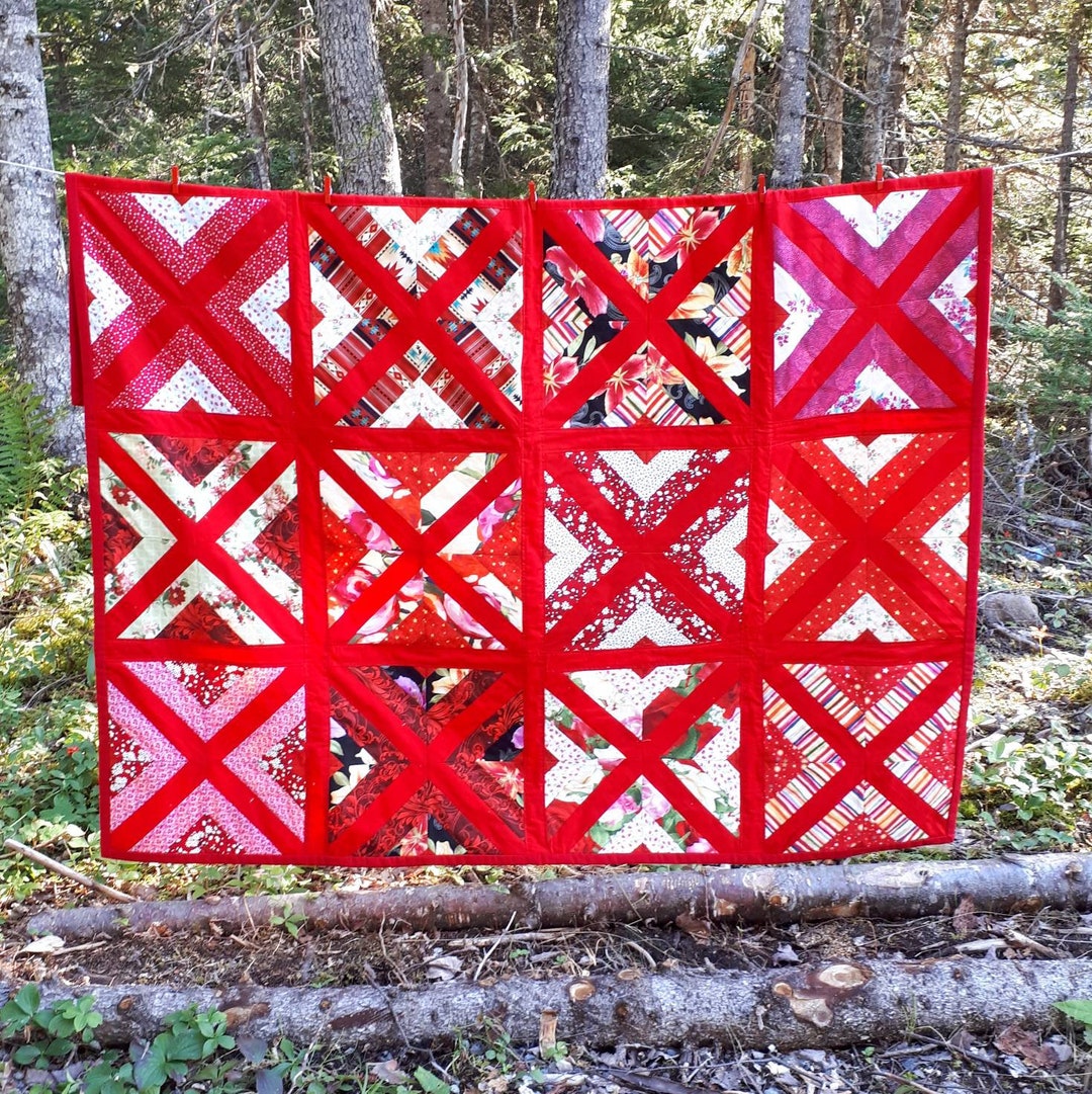 Shades of Red Scrap Patchwork Quilt Colourful Scrappy Oversized Lap ...