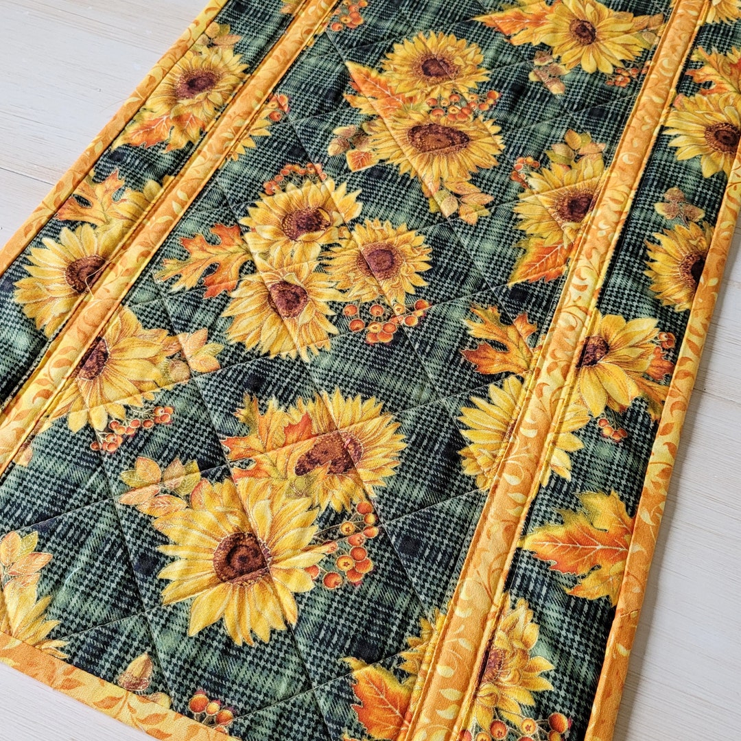 Sunflower Table Runner 42 X 13.5 Green and Yellow Quilted Table Topper ...