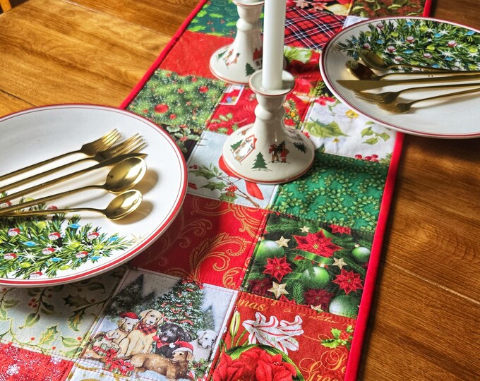 Extra Long Fall Christmas Quilted Table Runner, Six Foot Table Topper ...