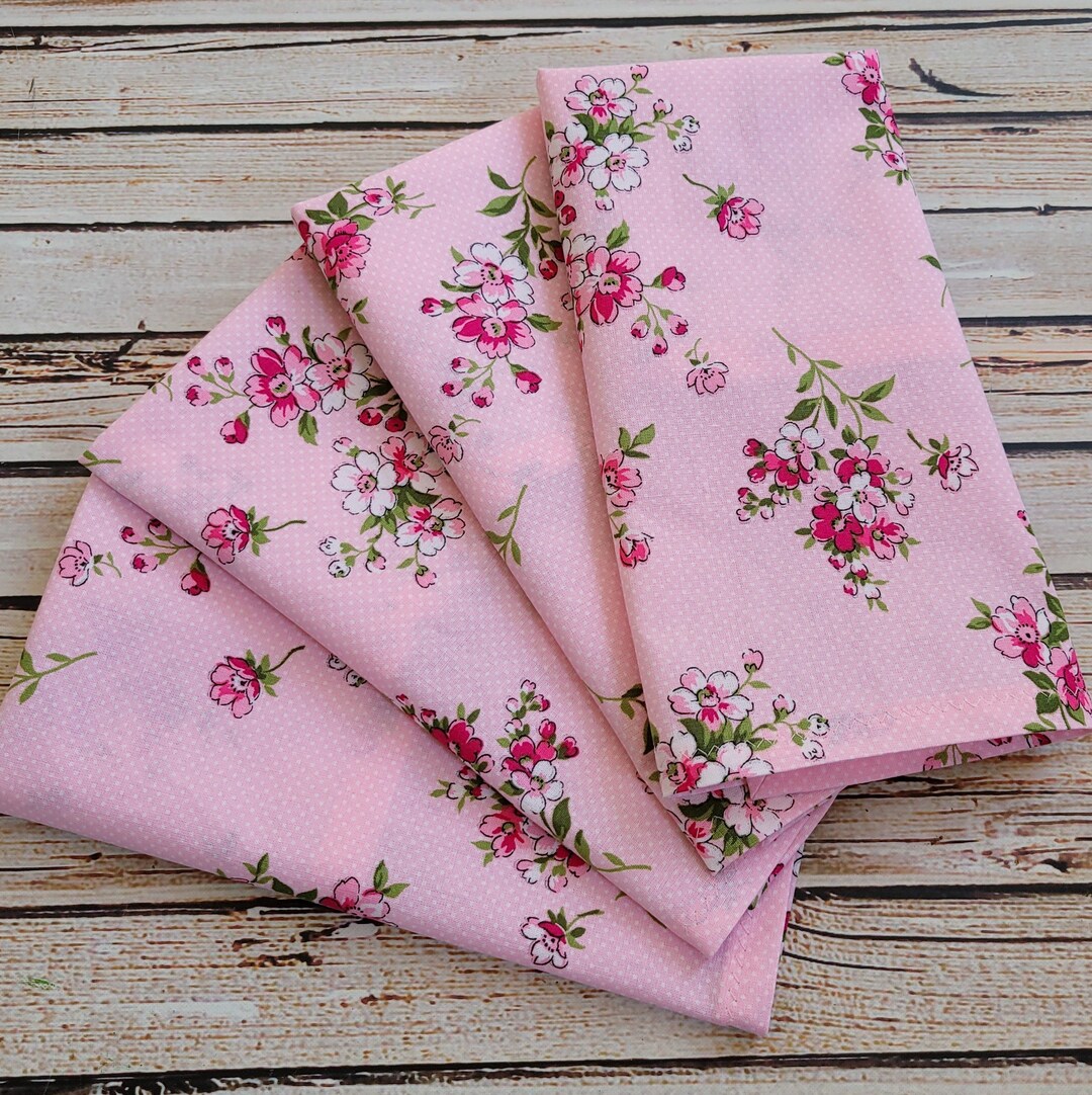 14" Pink Floral Cloth Napkins - Pink and White Fabric Table Linens ...