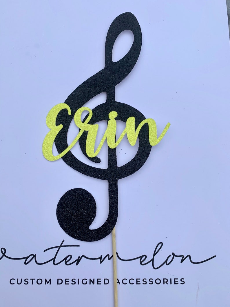 Personalised Treble Clef Cake Topper in Black Glitter Party - Etsy